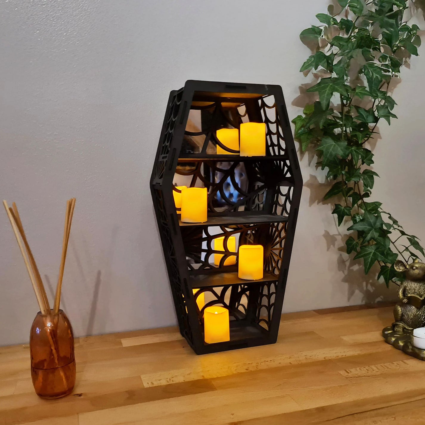 Coffin Display Shelf, Spiders Web Shelf, skull , Gothic Décor, Crystal ...